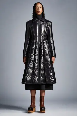 Moncler Long Down Jacket With Zippered Front And Classic Collar