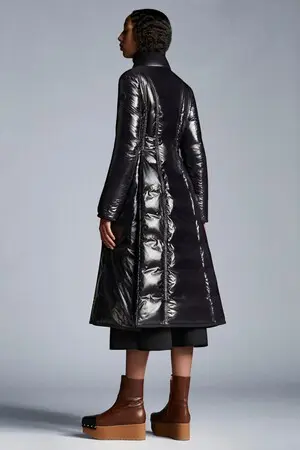Moncler Long Down Jacket With Zippered Front And Classic Collar