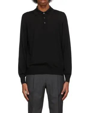 Brunello Cucinelli Long-sleeved Knitted Polo Shirt - Black