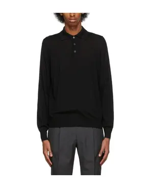 Brunello Cucinelli Long-sleeved Knitted Polo Shirt - Black