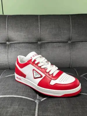 Prada Downtown Leather Sneakers - White/lacquer Red