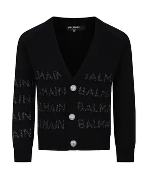 Balmain Logo Embroidered V-neck Cardigan - Black