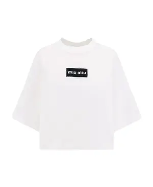 Miu Miu Cropped T-shirt With Logo Embroidery