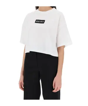 Miu Miu Cropped T-shirt With Logo Embroidery