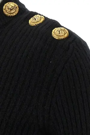 Balmain Ribbed Cashmere And Virgin Wool Pullover With Embellished Buttons - Black