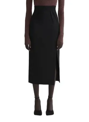 MUGLER Slit Skirt With Pleated Details - Black