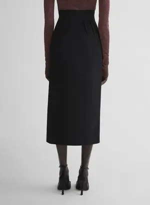 MUGLER Slit Skirt With Pleated Details - Black
