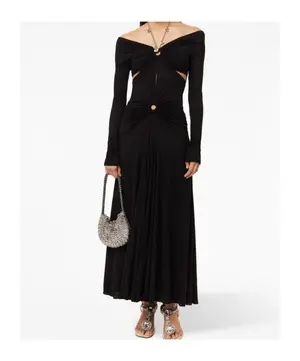 Rabanne Long-sleeved V-neck Maxi Dress With Chain Belt