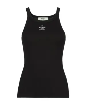 Fendi Logo Embroidered Knitted Tank Top - Black