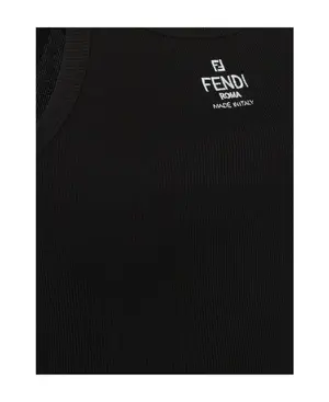 Fendi Logo Embroidered Knitted Tank Top - Black