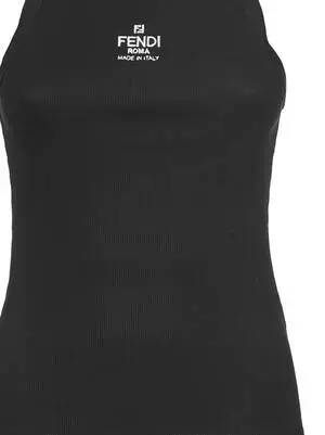 Fendi Logo Embroidered Knitted Tank Top - Black