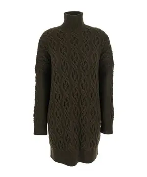 Max Mara Cable Knit High Neck Long Sleeve Sweater Dress