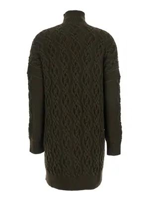 Max Mara Cable Knit High Neck Long Sleeve Sweater Dress