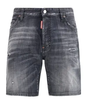 Dsquared2 Distressed Denim Shorts With Logo Patch - Gray