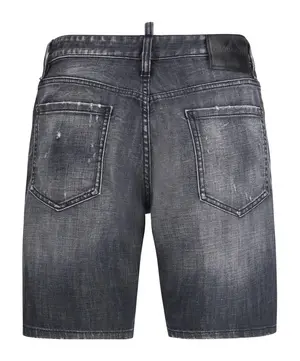 Dsquared2 Distressed Denim Shorts With Logo Patch - Gray