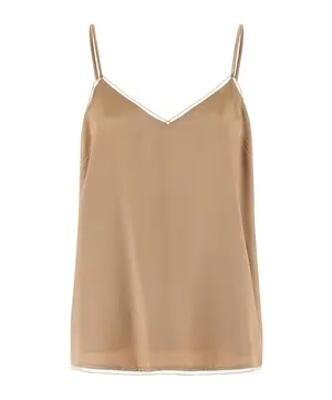 Fabiana Filippi V-neck Camisole With Tulle And Diamond Thread Detail - Beige