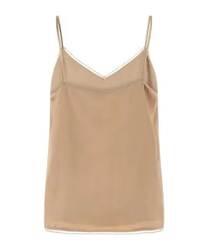 Fabiana Filippi V-neck Camisole With Tulle And Diamond Thread Detail - Beige