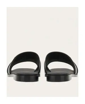 FERRAGAMO Square Toe Chain Detail Slide Sandals