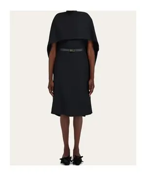 FERRAGAMO Midi Dress With Cape Effect And Belt