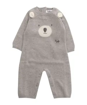 IL GUFO Bear Applique Long-sleeved Jumpsuit - Grey
