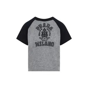 Prada Knitted Short Sleeve Top With Logo Detail