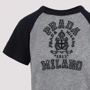 Prada Knitted Short Sleeve Top With Logo Detail