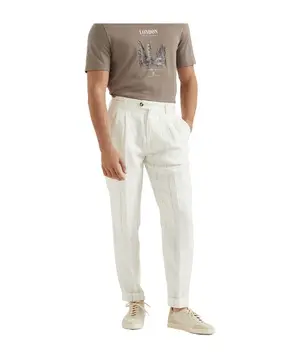 Brunello Cucinelli Pin-striped Pleated Trousers - White