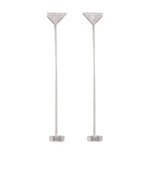 Prada Crystal Logo Jewel Pendant Earrings - White