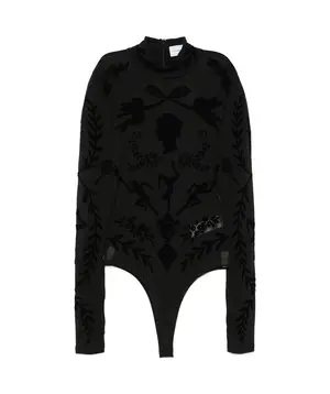 Casablanca Devoré-effect High Neck Long Sleeve Bodysuit