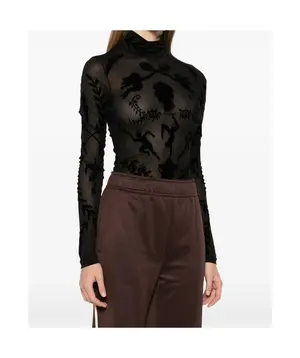 Casablanca Devoré-effect High Neck Long Sleeve Bodysuit