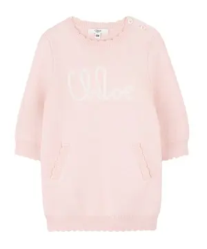 Chloé Logo Embroidered Knitted Dress - Pink