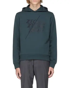 Zegna Embroidered Logo Cotton Hoodie