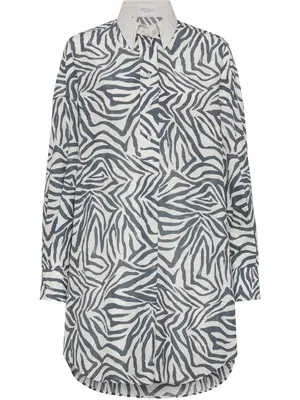 Brunello Cucinelli Zebra Print Cotton-silk Long Sleeve Shirt Dress