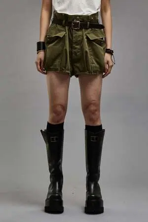 R13 Herringbone Cargo Shorts With Belt Rings