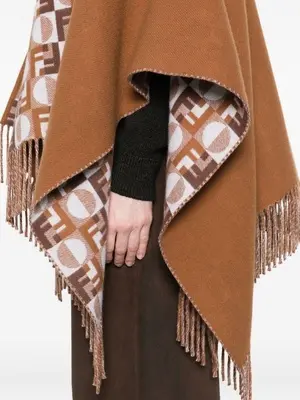 Fendi Ff Jacquard Fringed-edge Cape