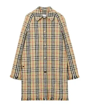 Burberry Checked Fringed-edge Buttoned Coat