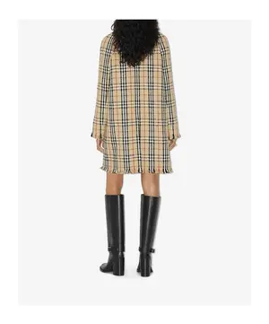 Burberry Checked Fringed-edge Buttoned Coat