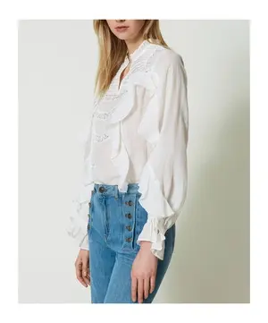 TWINSET Long-sleeved Shirt With Lotus Leaf Trim