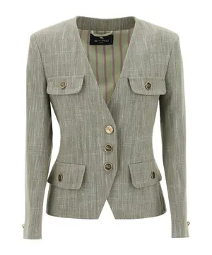 Etro Single-breasted V-neck Jacket With Button Details