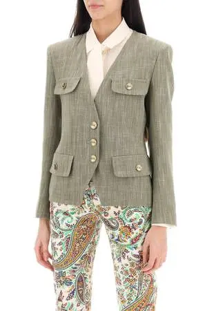 Etro Single-breasted V-neck Jacket With Button Details