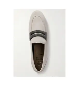 Brunello Cucinelli Bead-embellished Loafers - Light Gray