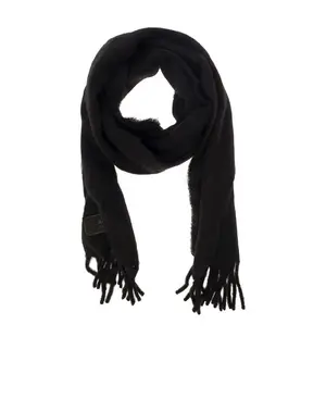 AMI Paris Logo Patch Fringed Edge Scarf - Black