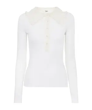 Chloé Lace Collar Long Sleeve Knit Shirt
