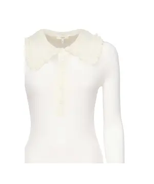 Chloé Lace Collar Long Sleeve Knit Shirt