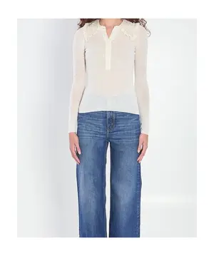 Chloé Lace Collar Long Sleeve Knit Shirt