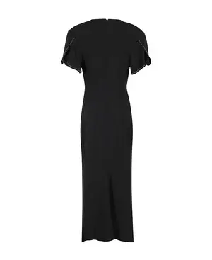 Victoria Beckham Gathered V-neck Midi Dress - Black