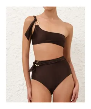 Zimmermann Ascension One Shoulder Bikini Top - Chocolate