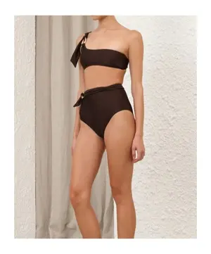 Zimmermann Ascension One Shoulder Bikini Top - Chocolate
