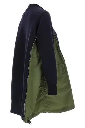 Sacai Sponge Mini Dress With Nylon Inserts - Navykhaki
