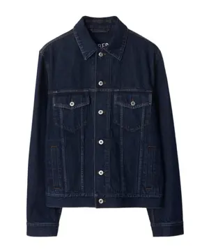 Burberry Button-up Denim Jacket With Equestrian Knight Suede Patches - Indigo